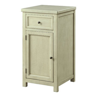 Solid Wood One Drawer And One Door Side Table with Metal Knobs, White ...