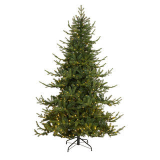 7' Swedish Fir Faux Xmas Tree With 500 White Lights & 1291 Bendable ...