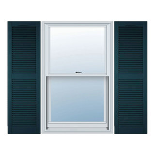 Custom Cathedral Top Center Mullion, Open Louver Shutters, Midnight ...