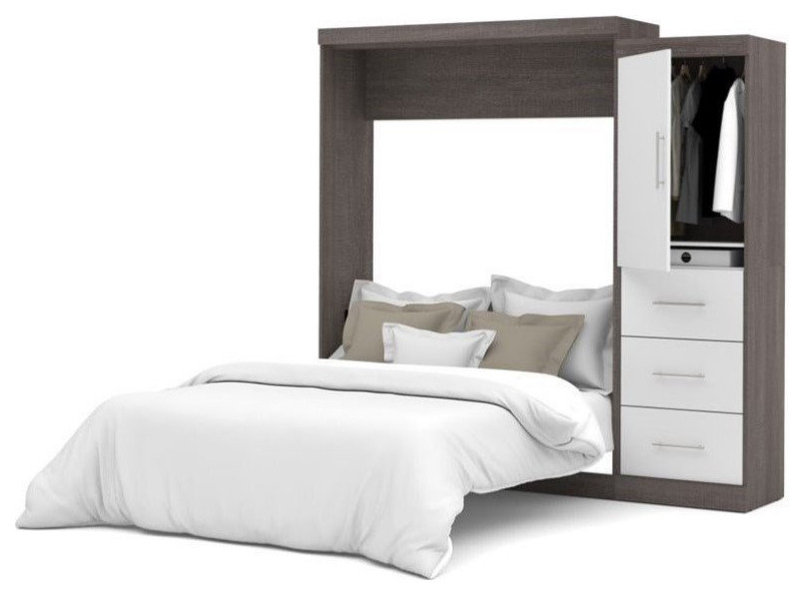 Bestar Nebula 90W Engineered Wood Queen Wall Bed Kit in Bark Gray and ...