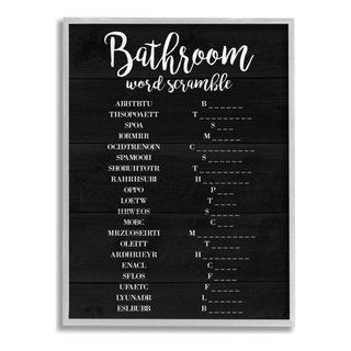 Bathroom Word Scramble Black and White Word Design, 16"x20 ...
