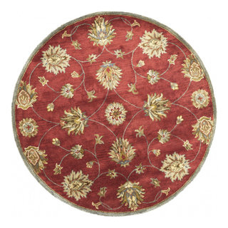 5' Round Red Floral Vine Wool Indoor Area Rug - Traditional - Area Rugs ...