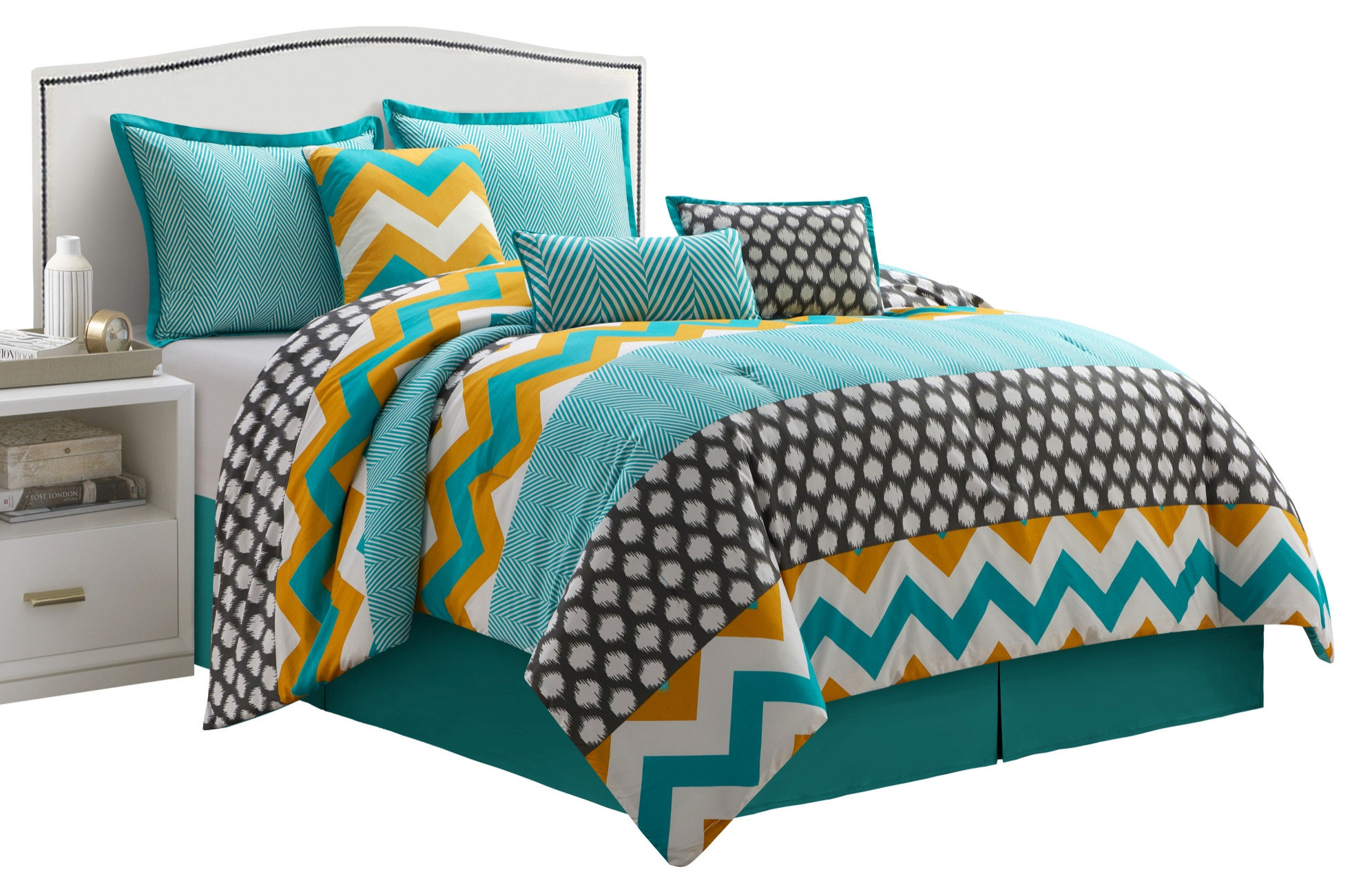 Naina Reversible 7-Piece Teal Comforter Set, King - Contemporary ...