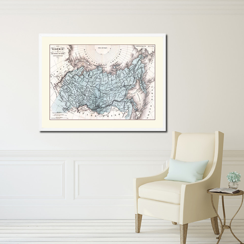 Siberia Russia Old Map Print On Canvas With Frame Art Collection 16" X ...