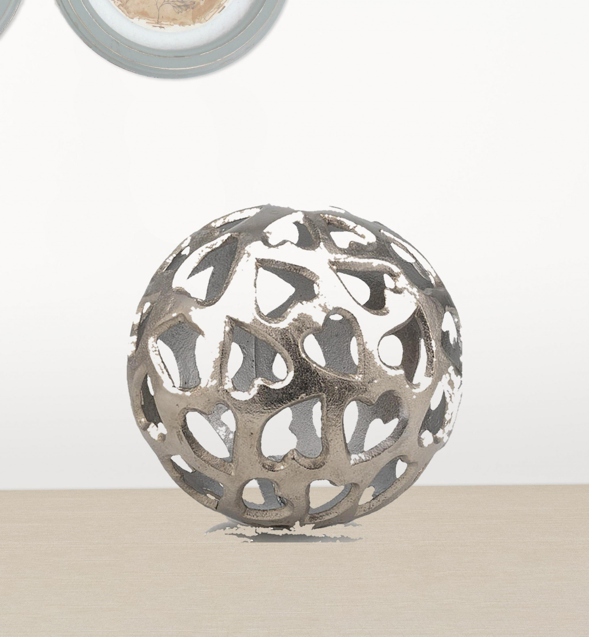 8" Silver Heart Design Pierced Decorative Orb - Contemporary ...
