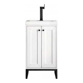 20 Inch White Single Sink Bathroom Vanity Matte Black Metal Legs, James ...