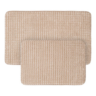 2 Piece Memory Foam Bath Mat Set by Lavish Home, Woven Jacquard Fleece ...