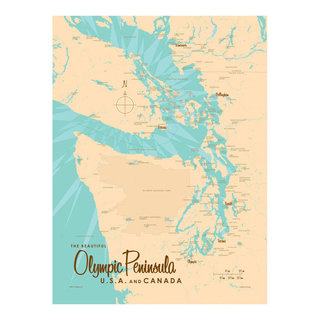 Lakebound Olympic Peninsula Map Art Print, 9"x12" - Contemporary - Fine ...