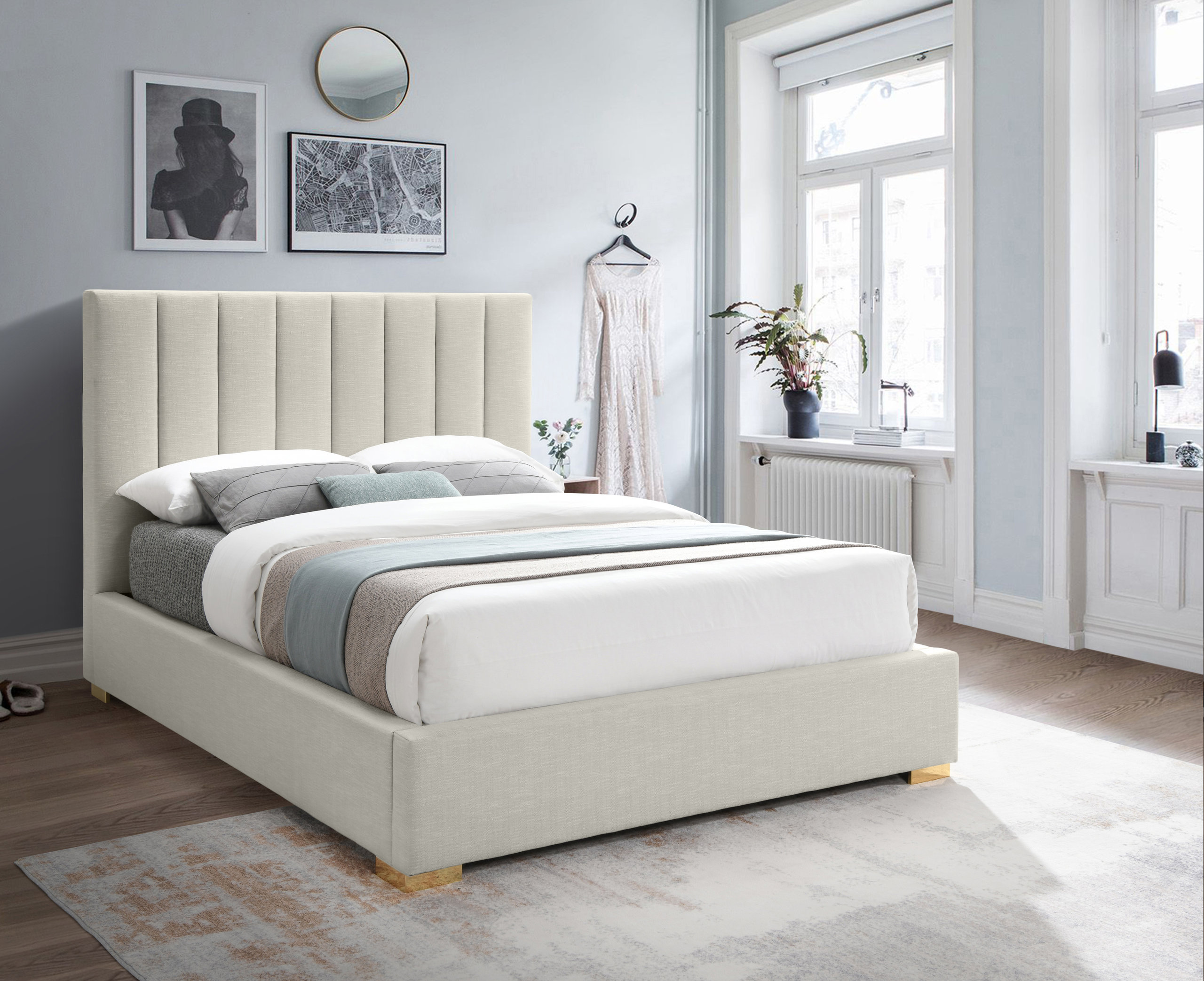Pierce Linen Textured Fabric Upholstered Bed, King - Contemporary ...