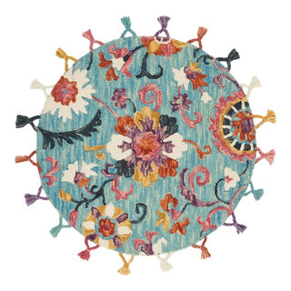 Loloi Remy Hooked Ru-02 Sky / Berry 3'-0" X 3'-0" Round, 3'-0" x 3'-0 ...