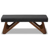 Rika Mid-Century Modern Dark Gray Walnut Browned Boomerang Bench ...