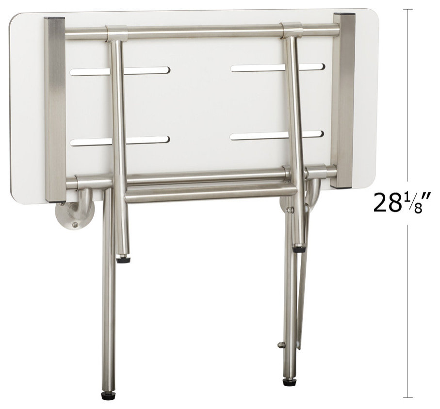 48" x 24" White Folding Wall Mount Bench Shower Seat with Legs, ADA ...