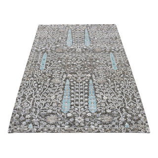 Carbon Gray, Hand Knotted, Cypress Tree Design, Silk With Wool Rug, 4'2 ...
