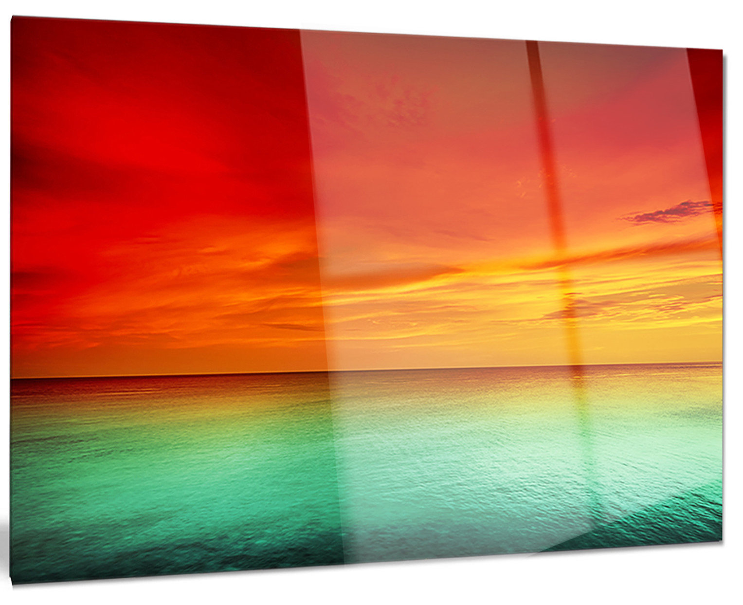 "Artist Blue Red Sunset" Modern Glossy Metal Wall Art, 28"x12" - Beach ...