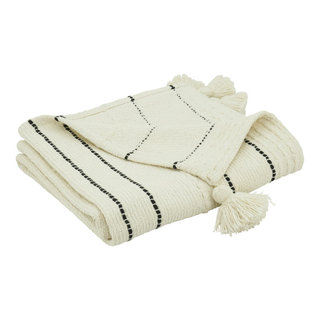 Stripe Design Chunky Tassel Throw, Ivory, 50"x60", 50"x60 ...