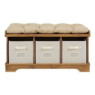 Essential 42" Modern Farmhouse Entryway Storage Bench, Barnwood ...