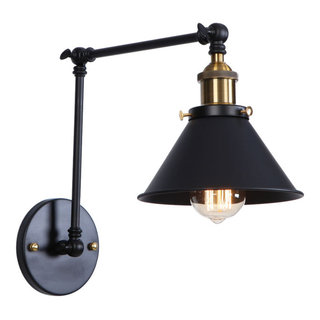 Industrial Armed Wall Light 1-Light Metal Cone Swing Arm Light ...