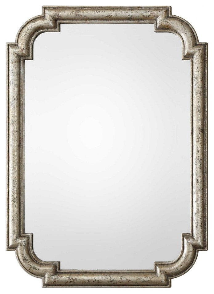 Rustic Rectangular Wall Mirror in Antiqued Silver Leaf Scalloped ...