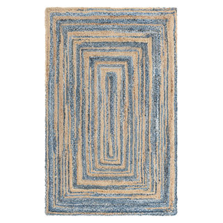 Rug Unique Loom Braided Chindi Blue/Natural Rectangular 5' 0 x 8' 0 ...