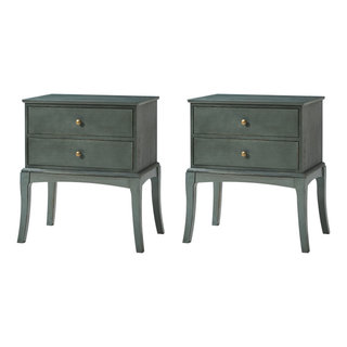 Transitional Style Solid Wood 2-Drawer Nightstand Set of 2 ...