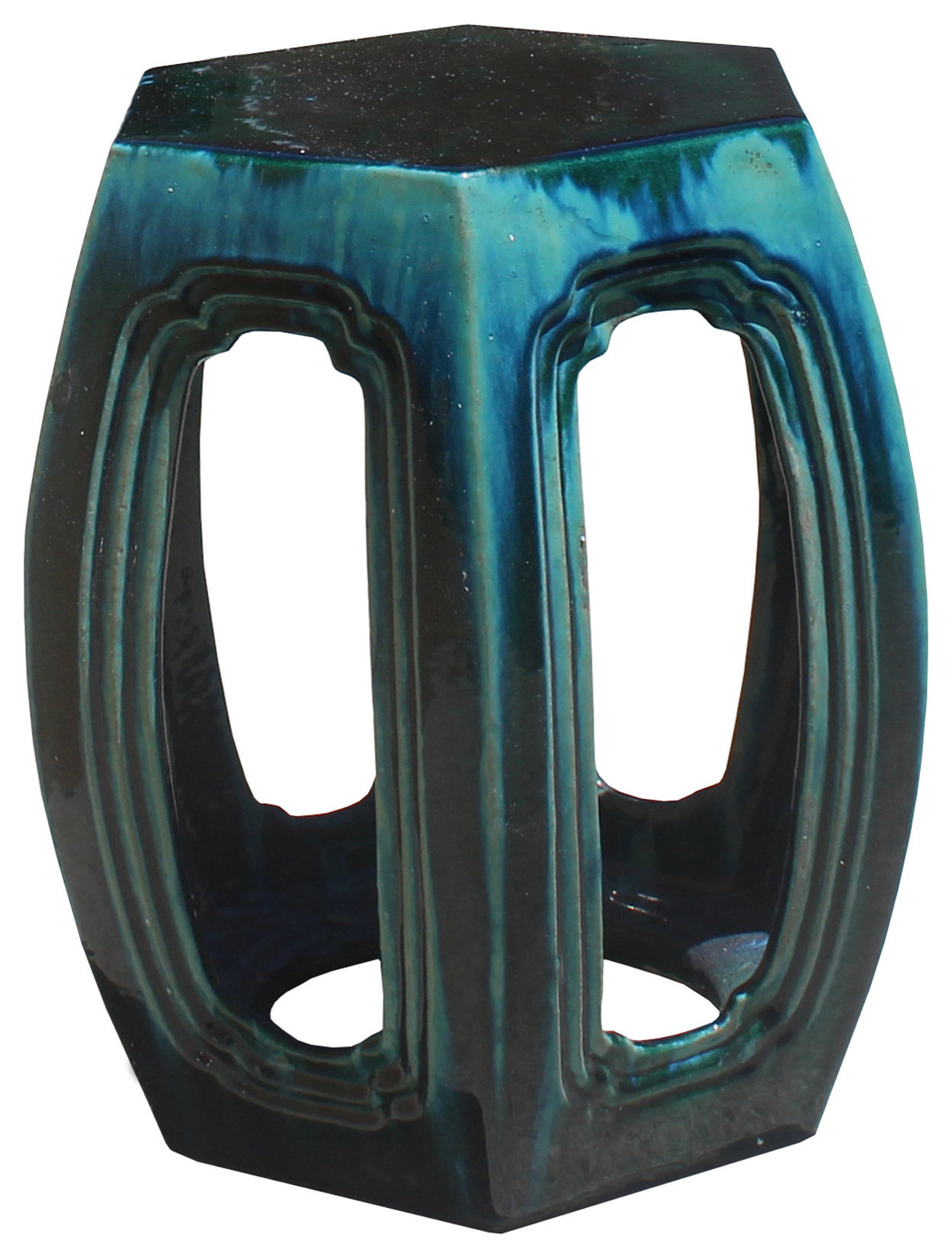 Chinese Hexagon Open Green Ceramic Clay Garden Stool Table Hcs5810 ...