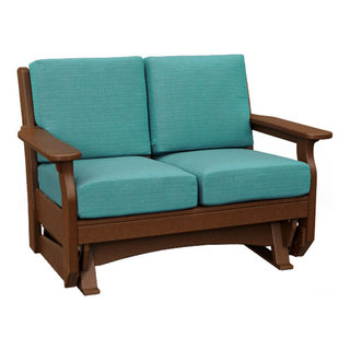 Outdoor Poly Lumber Van Buren Deep Seat Glider, Brown and Dupione Deep ...