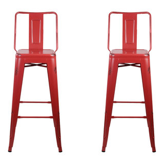 Highback Red Metal Bar Stools Set of 2 - Industrial - Bar Stools And ...