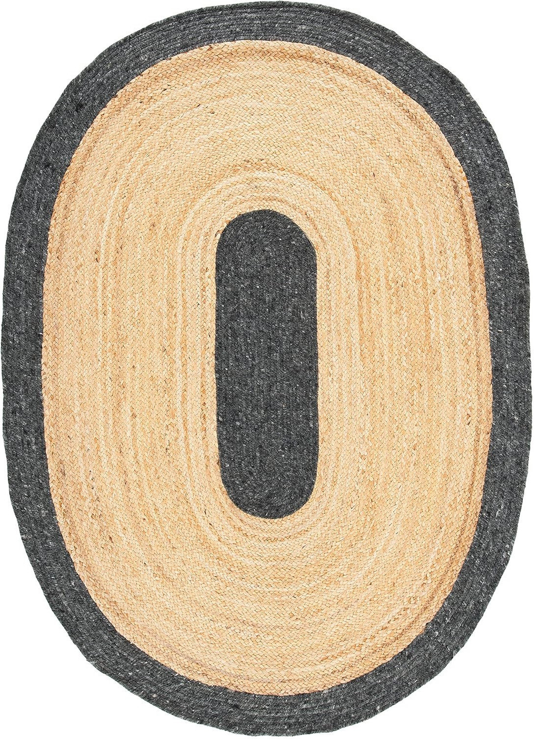 Reversible Natural Jute Oval Rug with Black Edge, Handwoven Farmhouse ...