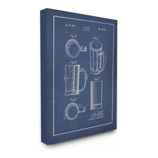 "Vintage Beer Mug Blueprint" Stretched Canvas Wall Art, 16 x 1.5 x 20 ...