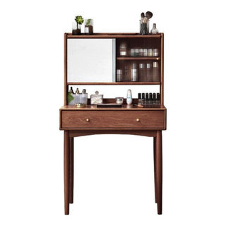 Oak Dressing Table With Hidden Makeup Mirror, Walnut, 29.5 ...