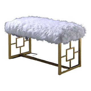 Benzara BM196716 Modern Style Fur Bench w Geometrical Side Panels,White ...