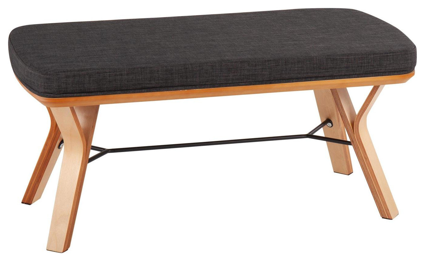 Lumisource Folia Mid-Century Modern Bench, Natural Wood and Charcoal ...