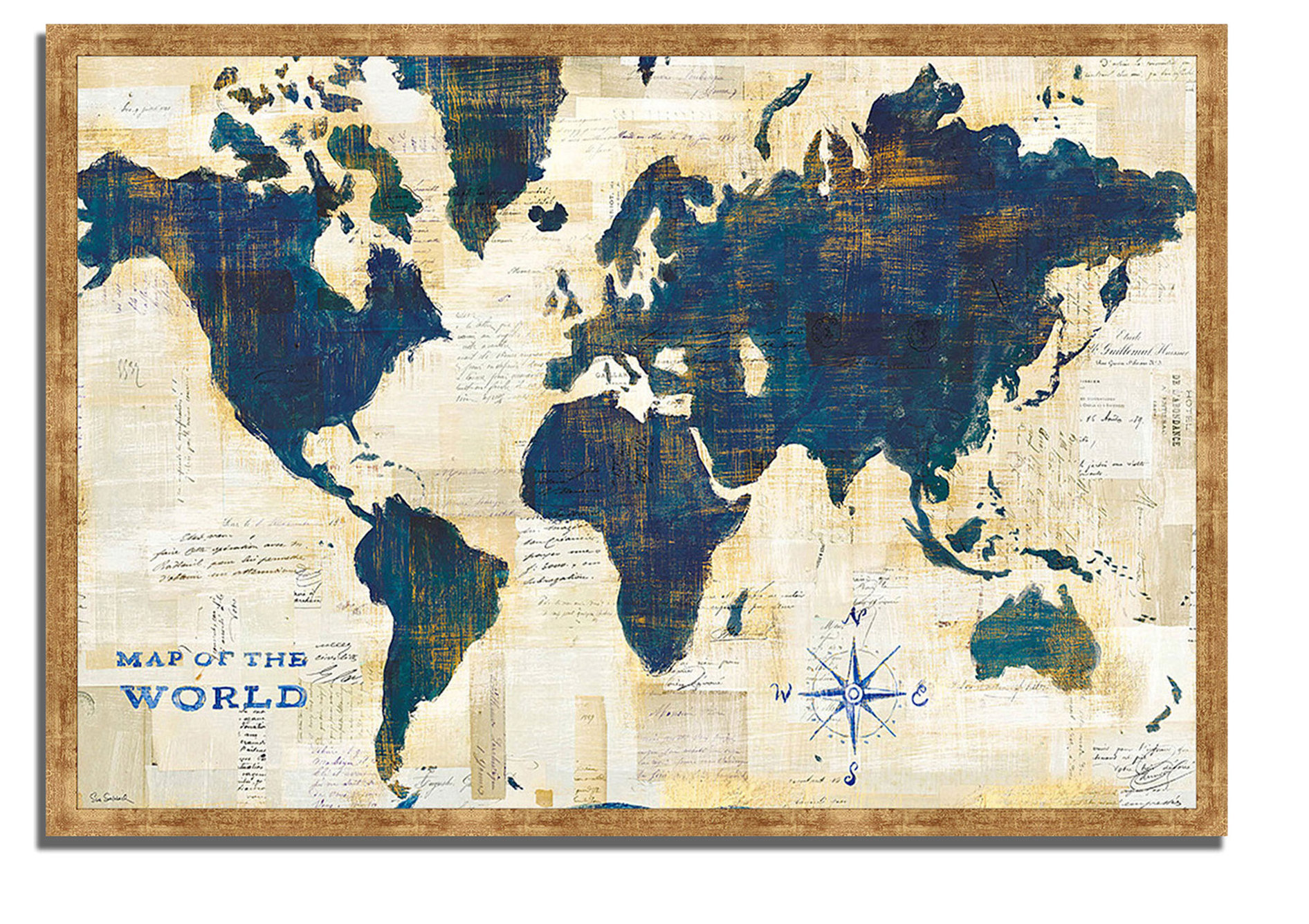 "World Map Collage" By Sue Schlabach, Framed Painting Print, Ready To ...