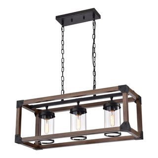 Hebe 3-light Antique Black Metal/Wood/Glass Chandelier - Industrial ...