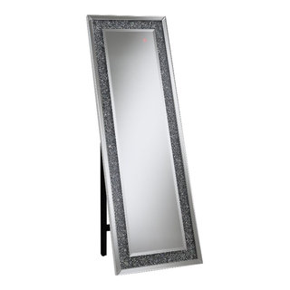 Maklaine Glass Rectangular Standing Mirror with LED Lighting Silver ...