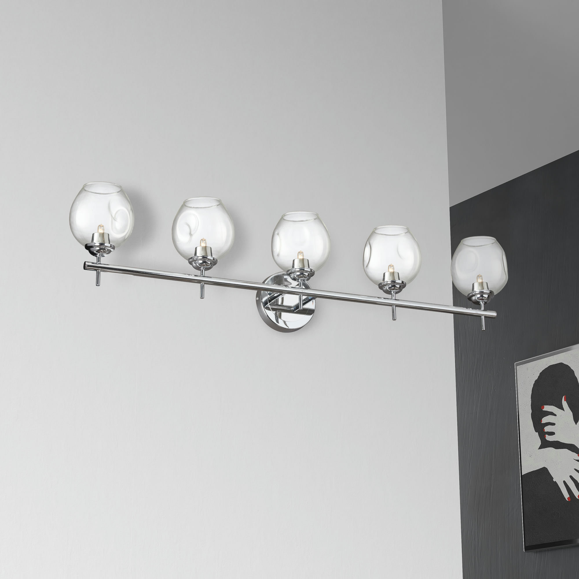 5 Light Halogen Vanity Polished Chrome with Clear Glass - Transitional ...