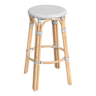 Butler Specialty Company, Tobias Round Rattan 30" Bar Stool, White and ...