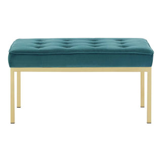 Fiona Teal Gold Stainless Steel Leg Medium Performance Velvet Bench ...