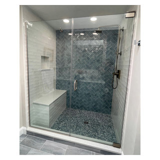 Nashua, NH Transitional Blue Primary Bathroom - Beach Style - Bathroom ...