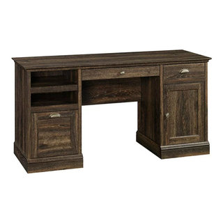 Rustic Desk, Spacious Crown Molded Top With Full Extension File Drawer ...