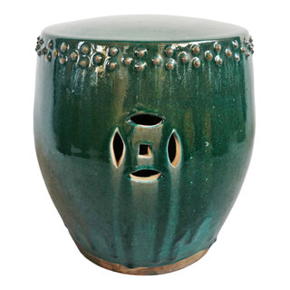 Teal Double Stud Ceramic Garden Stool - Asian - Accent And Garden ...