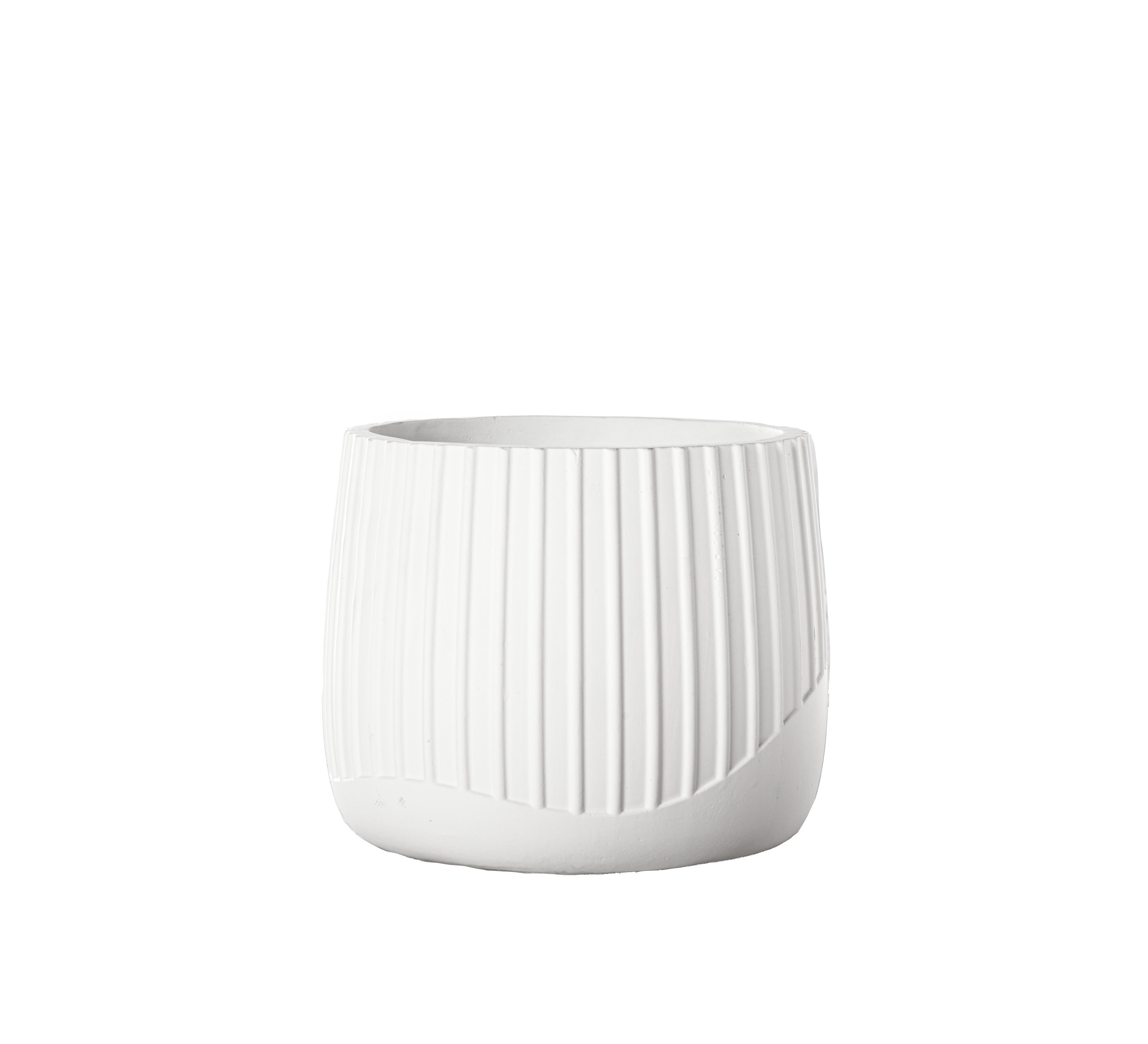 Cement Pot with Embossed Column Pattern Design Painted White Finish ...