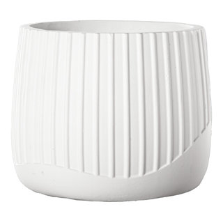 Cement Pot with Embossed Column Pattern Design Painted White Finish ...