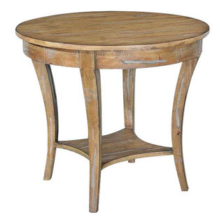 Side Table Ballard Round Beachwood Finish Solid Wood Lower Tier Curved ...