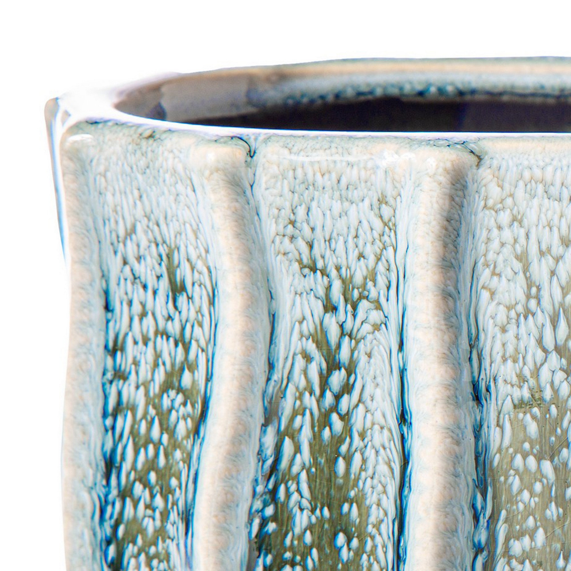 Benzara BM263675 Oval Ceramic Vase, Wavy Vertical Lines With Sea Ferns ...