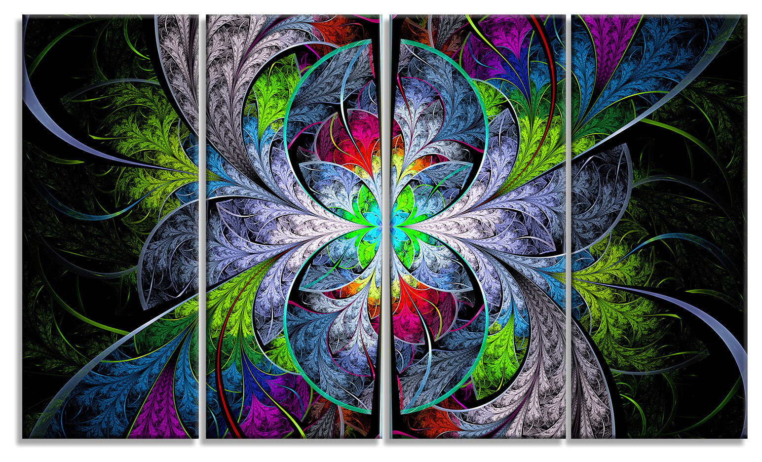 Multi Color Fractal Stained Glass, Multipanel Abstract Wall Art Canvas ...