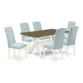 East West Furniture X-Style 7-piece Wood Dining Room Set in White/Baby ...