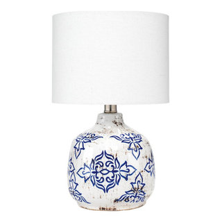 Vintage Style Blue White Floral Pattern Ceramic Table Lamp 15 in ...