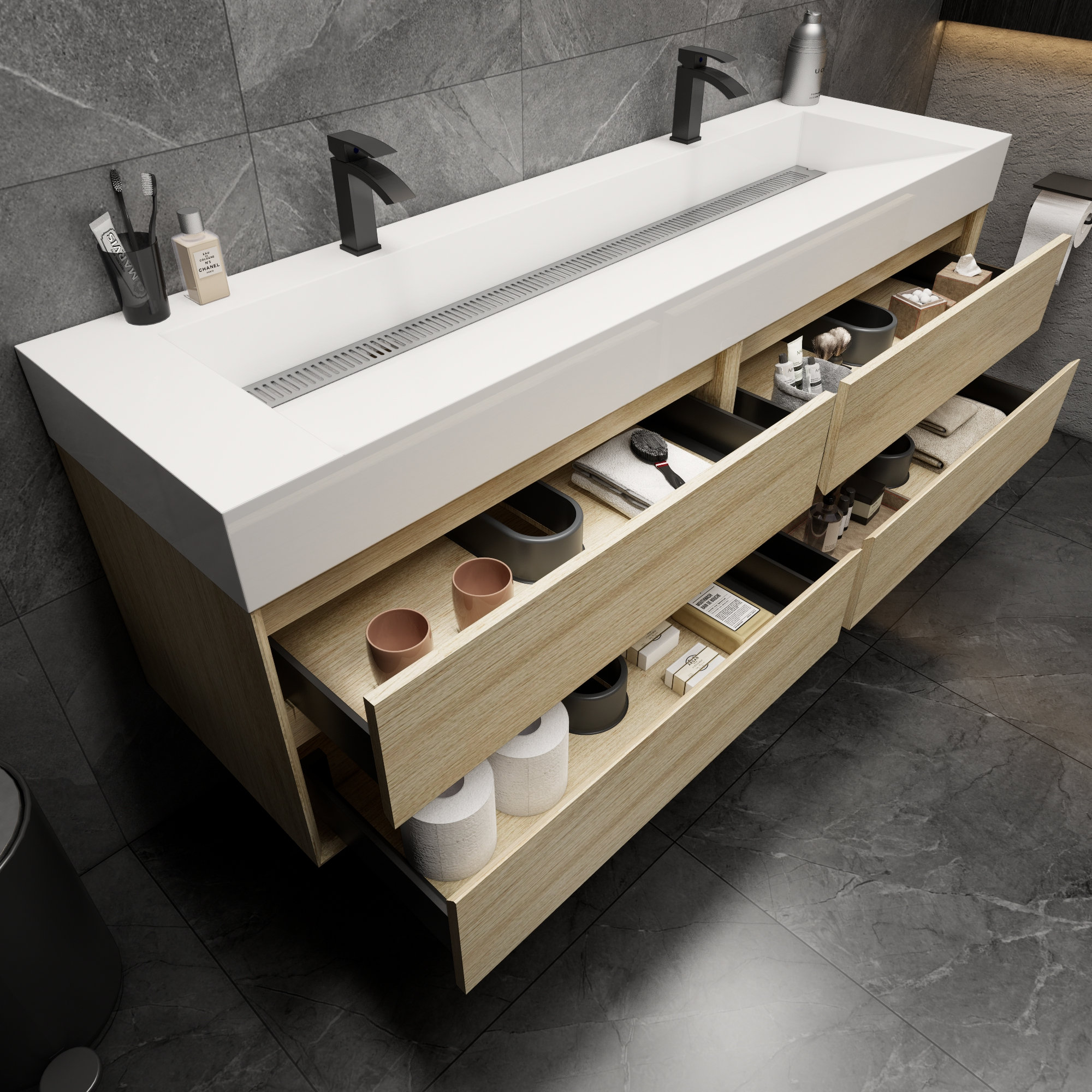 MAX 72" Double Floating Bath Vanity With Acrylic Sink - Modern ...