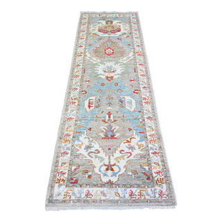 Timberwolf Gray Finer Peshawar Karajeh Design Hand Knotted Runner Rug 2 ...